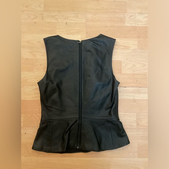 Trina Turk | Tops | Trina Turk Black Leather Peplum Sleeveless Top Size ...